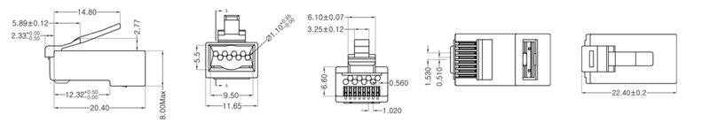 Unshielded CAT6 Plug Modular Connectors UTP Pass Through RJ45