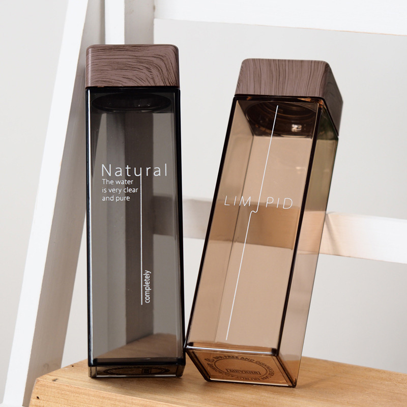 500ml Hot Selling Square Shaped Drinking Water Bottle With Wood Lid ...