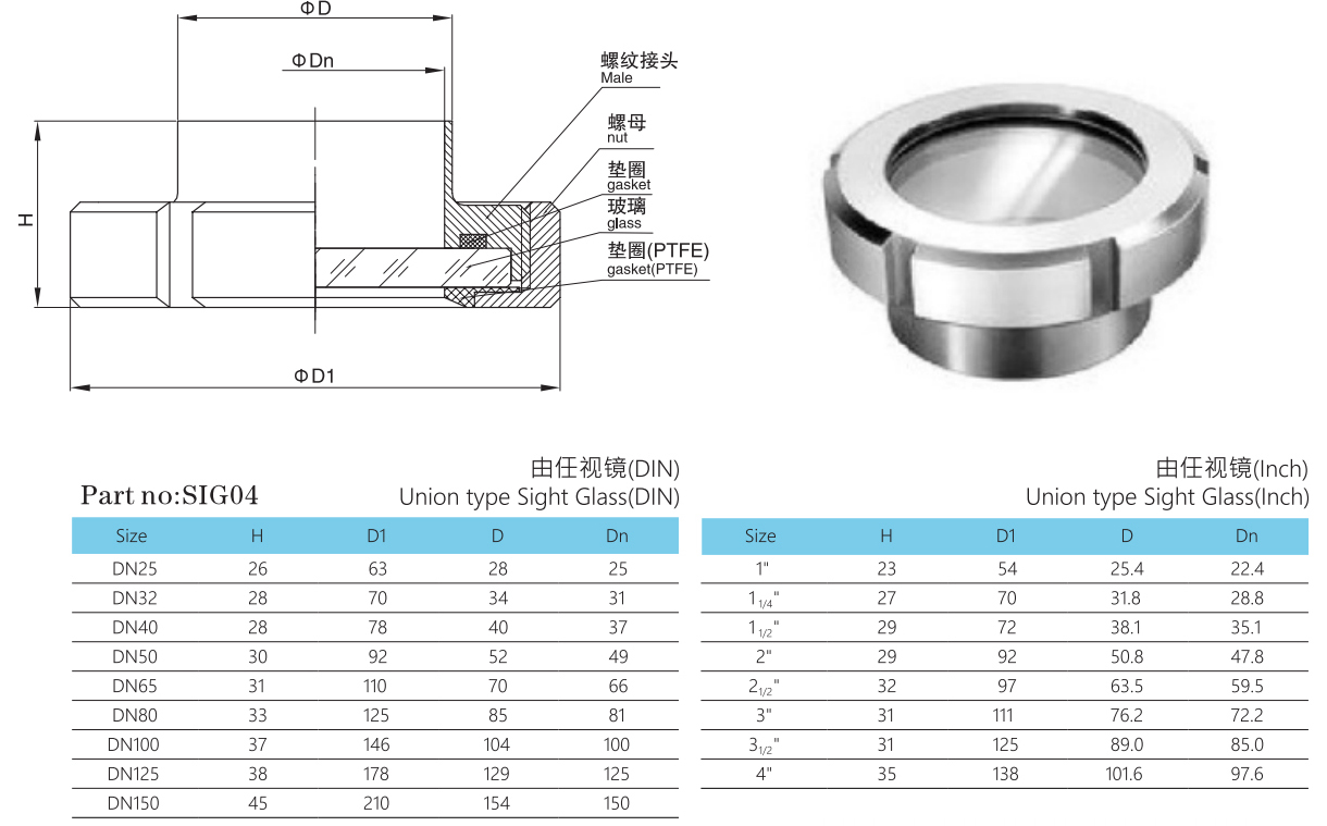 Sanitary Threaded Union Type Sight Glass with Torch from China ...