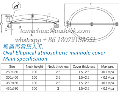 Elliptical Manhole Cover Oval Manway outwards opening for Atmospheric ...