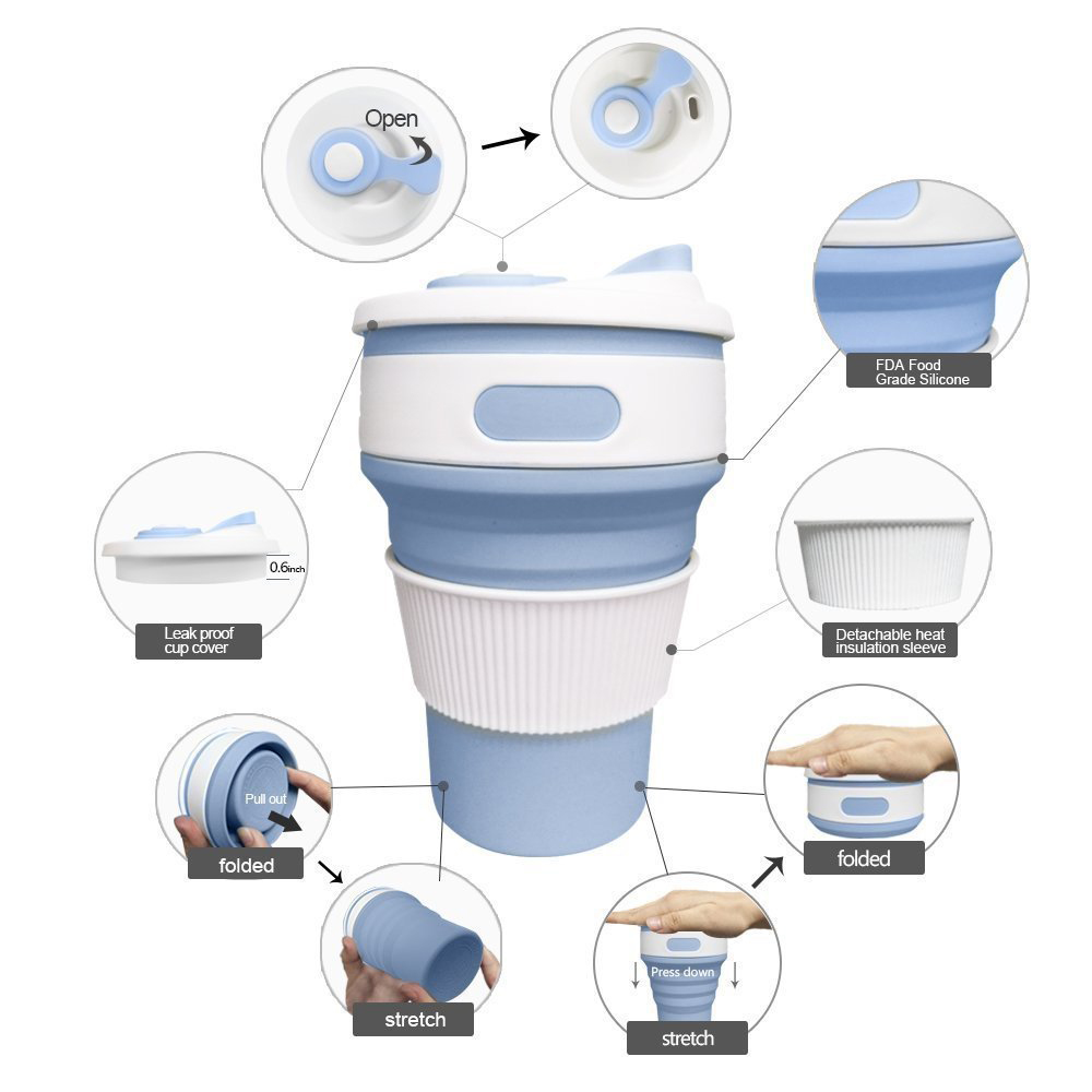 350ml/12oz Portable Folding Coffee Cups Travel Telescopic Collapsible ...